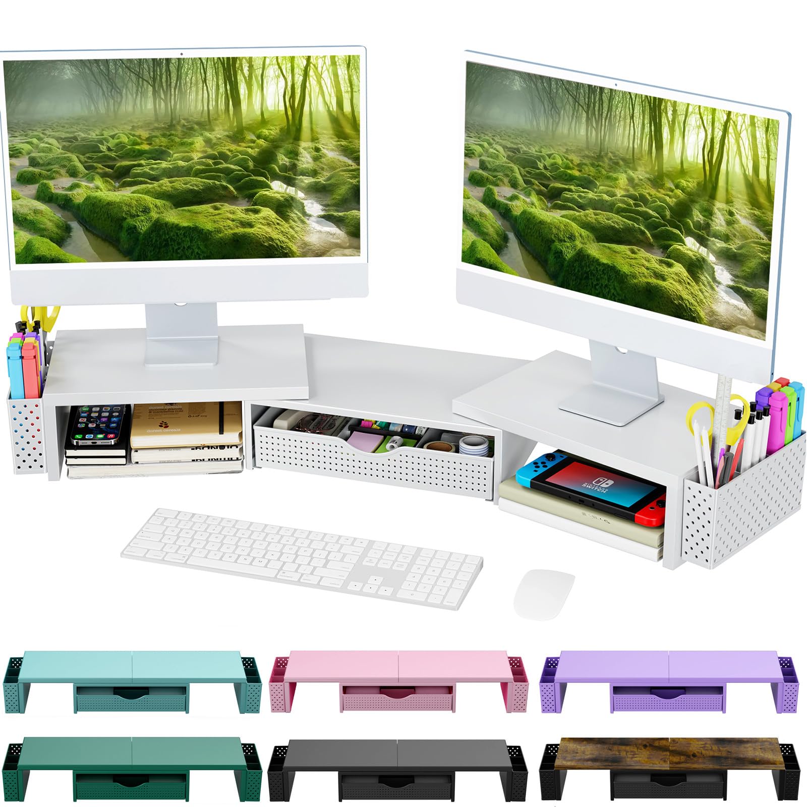 Spacrea Metal Desk Organizers and Accessories, Dual Monitor Stand Riser ...