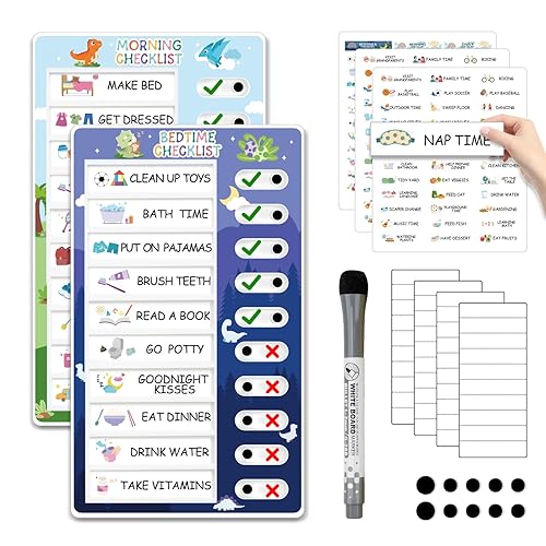 2 in 1 Cute Bedtime/Morning Routine Chart for Kids Toddlers, Magnetic ...