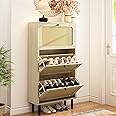Amazon.com: Recaceik Rattan Shoe Storage Cabinet, Slim Shoe Cabinet ...