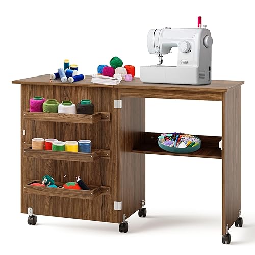 COSTWAY Folding Sewing Table, Multipurpose Craft Station Desk, Display ...