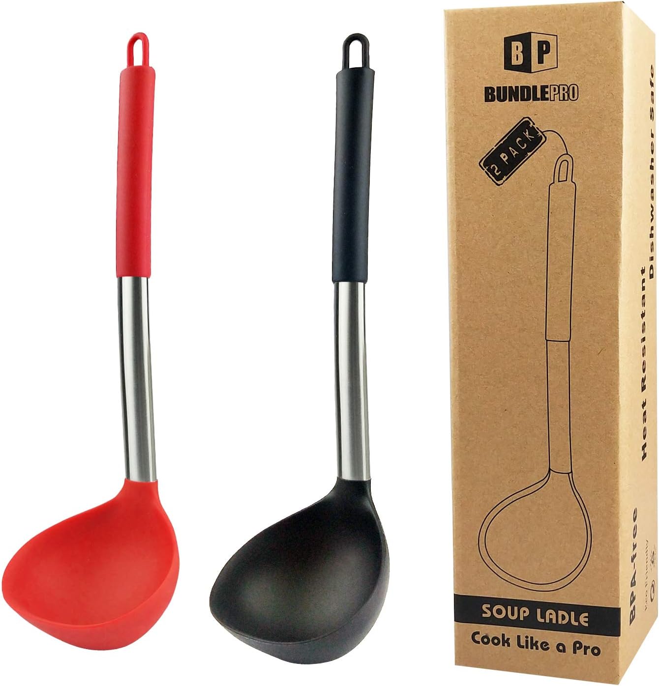 Ladle Spoon Set of 2 Silicone Large Spoon for Soup Non Stick Kitchen ...