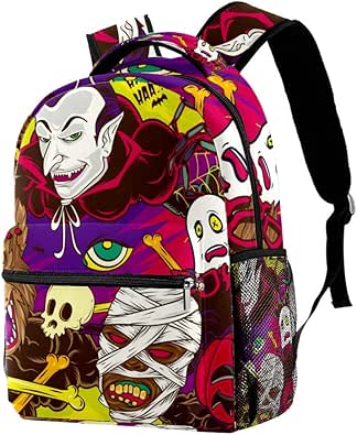 Students Backpack Colorful Halloween Horror Monsters Pattern Casual ...