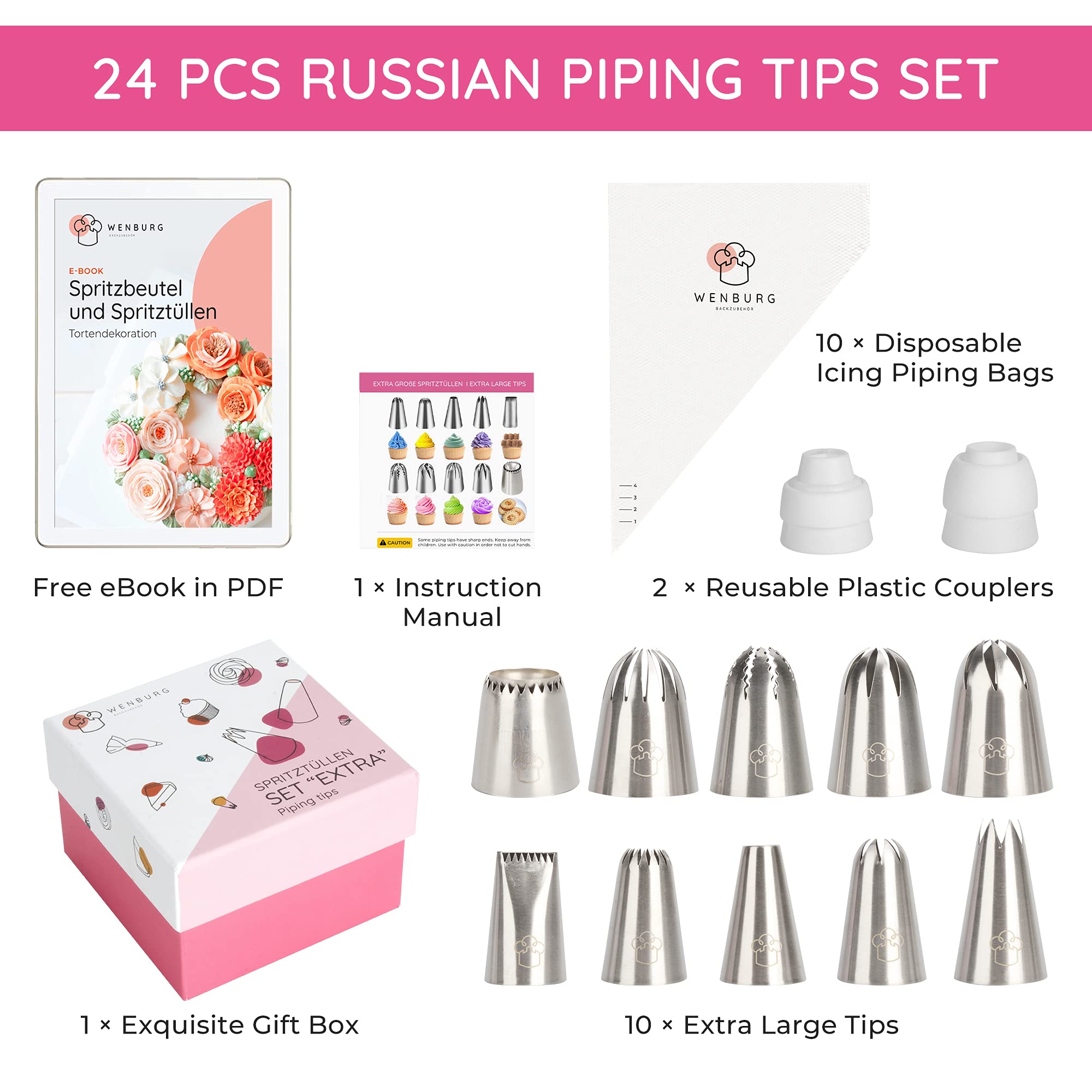 Mua Wenburg Extra Large Piping Tips Set - Piping Bags and Tips Set with ...