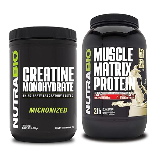 NutraBio Creatine Monohydrate, Unflavored, (500 g) and Muscle Matrix ...