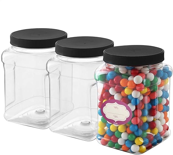 3 Pack - Half Gallon Large Clear Empty Plastic Storage Jars with Lids ...