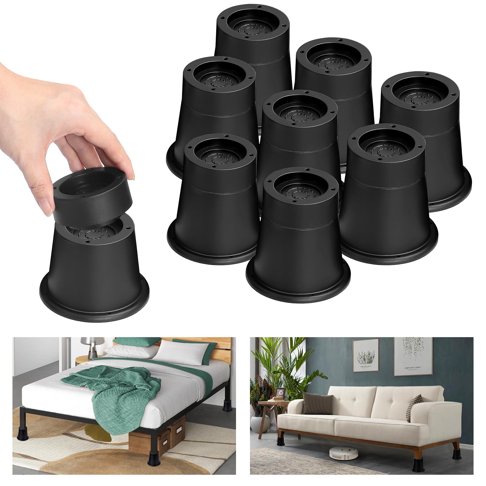 shouwuhho Bed Risers 2 inch, 3 Inch, Heavy Duty Round Furniture Risers ...