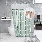 Amazon.com: Yiatn No Hook Dark Blue Double Shower Curtain with Snap in Fabric Liner Set - Hotel ...