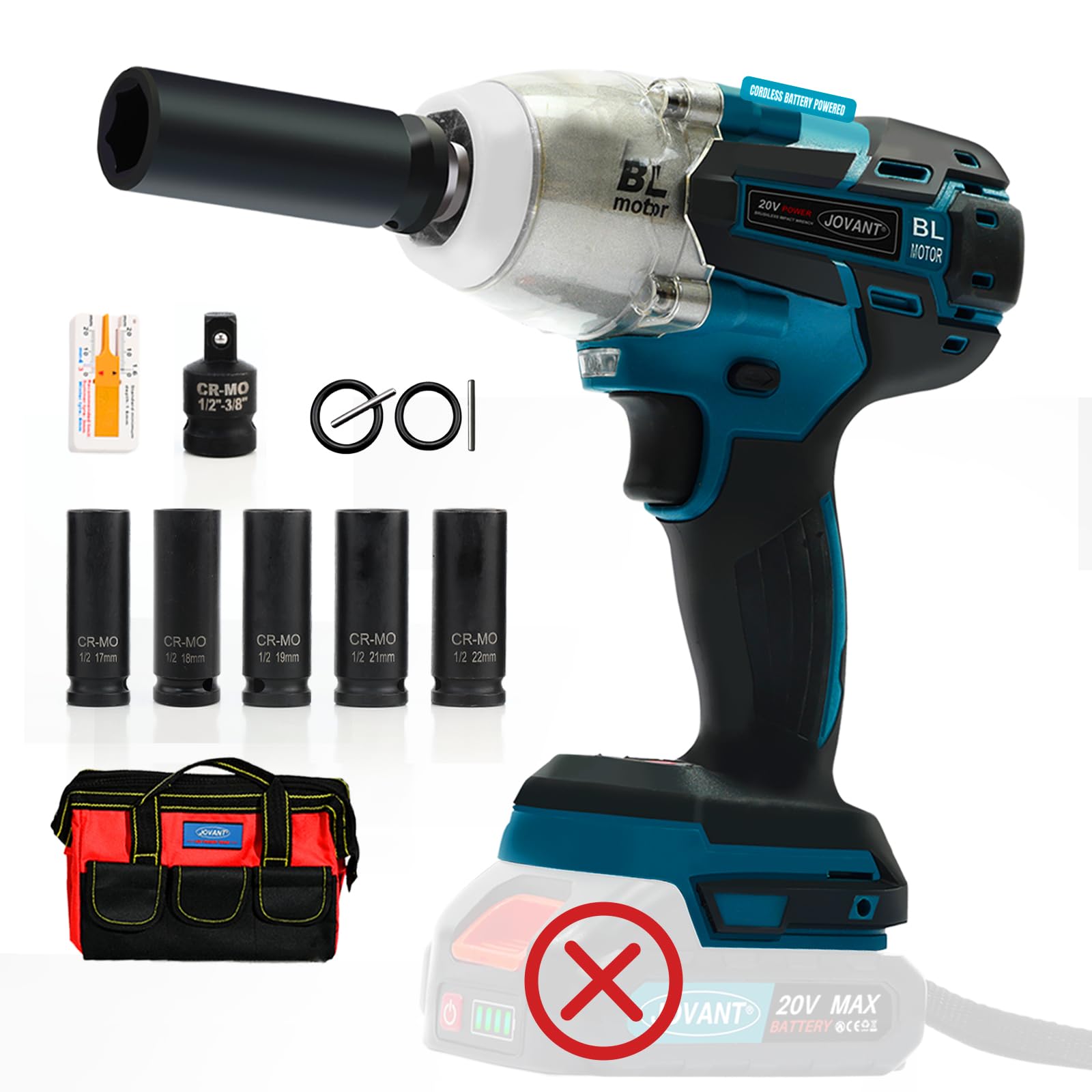 jovant Cordless Impact Wrench Kit, 737Ft-lbs(1000N.m) Brushless ...
