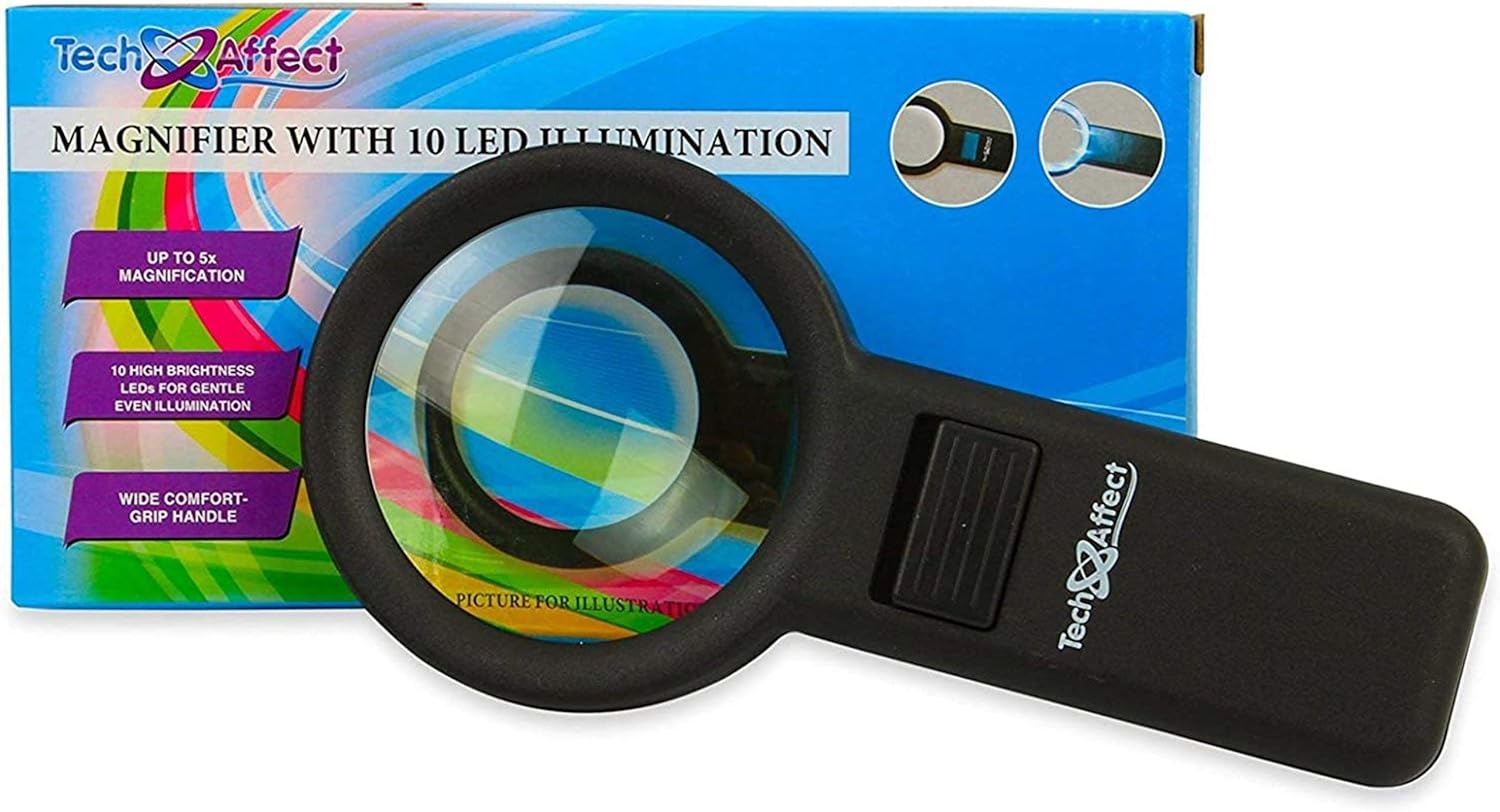 TechAffect Strong Magnifying Glass with Light – Magnify Glass, Extra ...