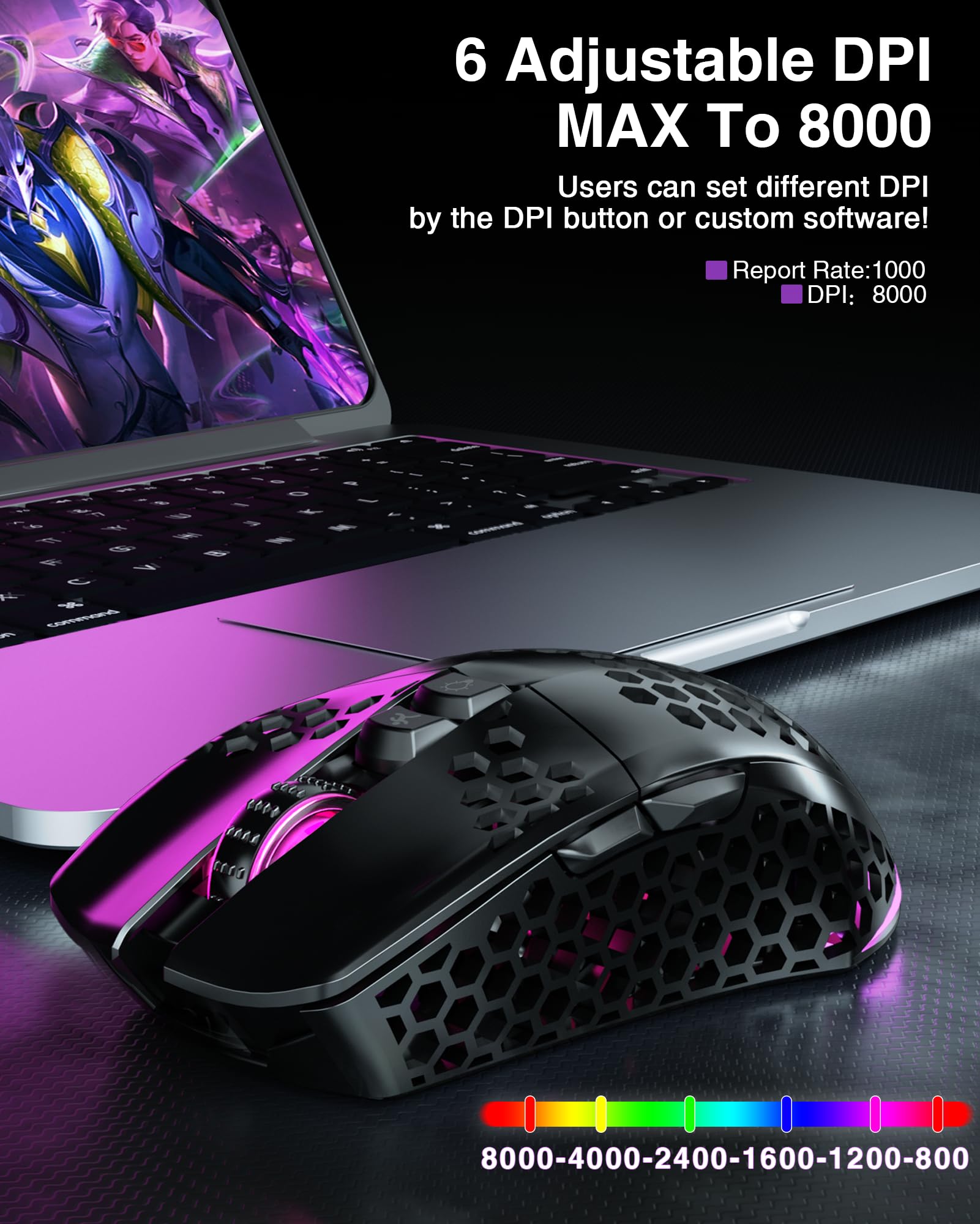 Mua SM600 Honeycomb Shell Gaming Mouse Wireless,8000 DPI Tri-Modes BT5 ...