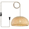 Bamboo Large Plug in Pendant Light with 14ft Handmade Woven Light Cord ...