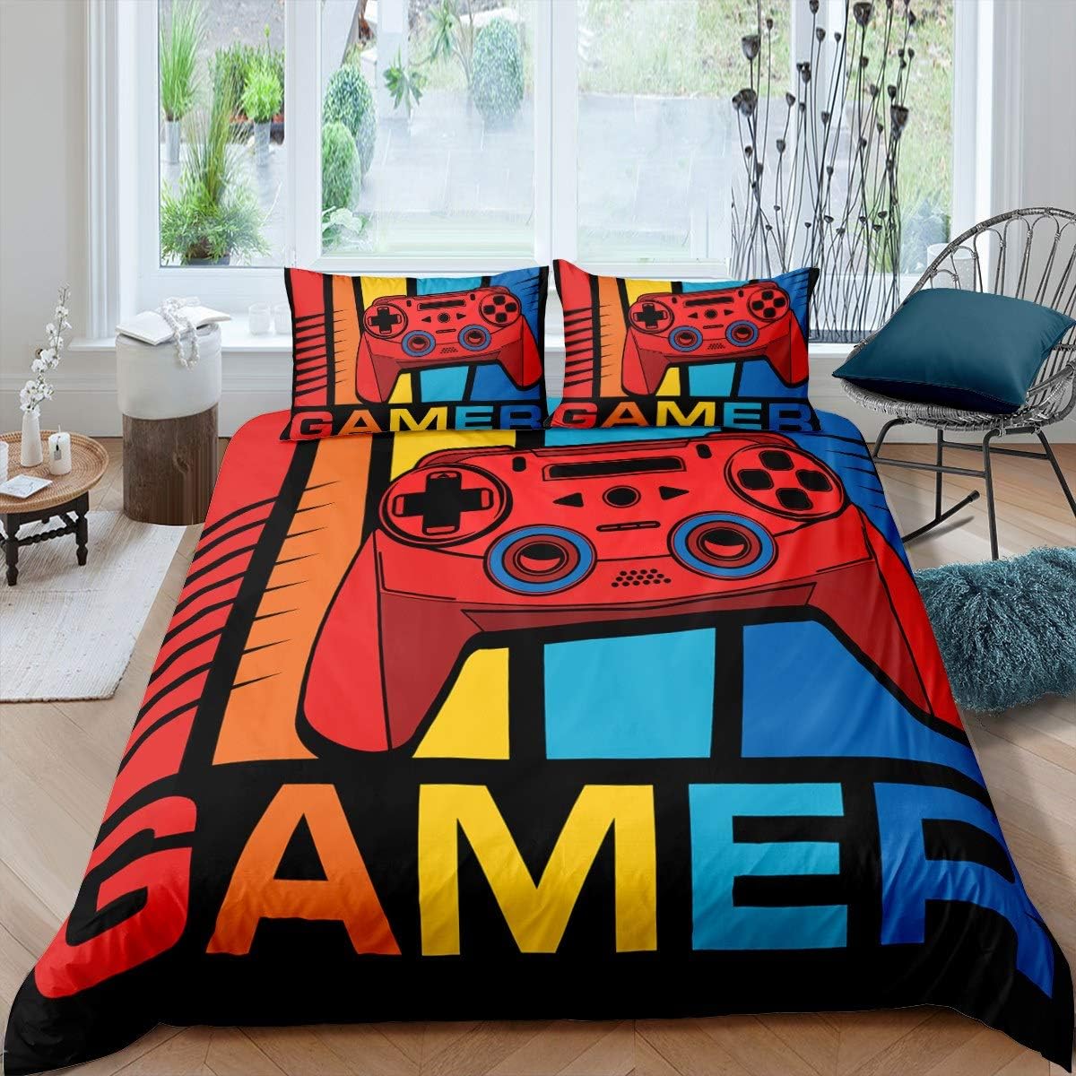 Loussiesd Gamepad Bettbezug Set Gamer Bettwäsche Set 135X200cm Teens ...