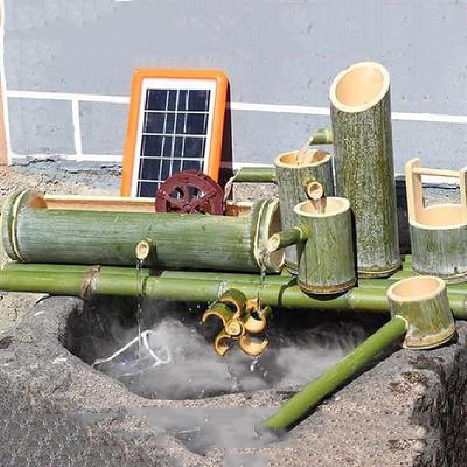 Water Features For The Garden Solar Powered，Water Tank Fish Pond Bamboo ...