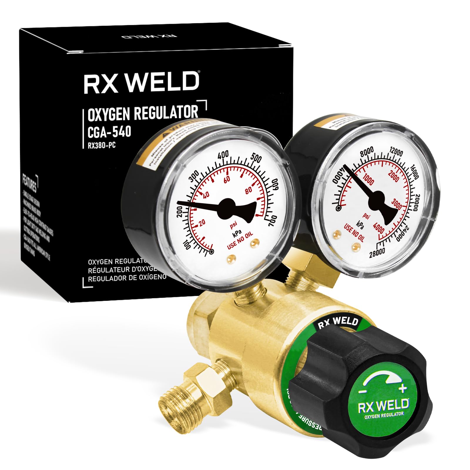 RX WELD Oxygen Regulator Welding Gas Gauges CGA 540 Inlet Oxy for V ...
