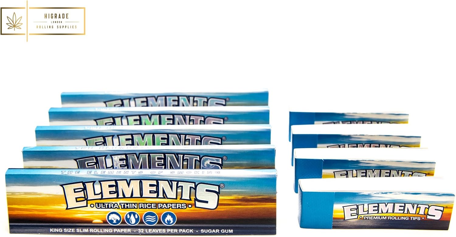 [5 Packs] Elements King Size Slim Rolling Papers with [4 Booklets] of ...