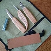 Wood Carving Tools Set for Spoon Carving 3 Knives in Tools Roll Leather ...