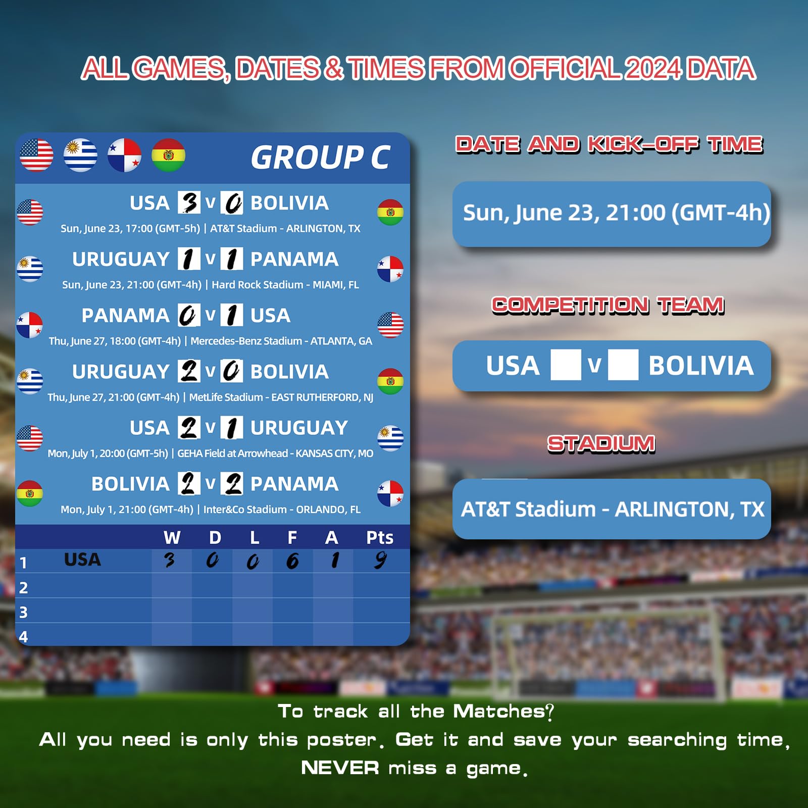 Mua AhfuLife Soccer Match Wall Chart Poster for COPA America 2024, A1 ...