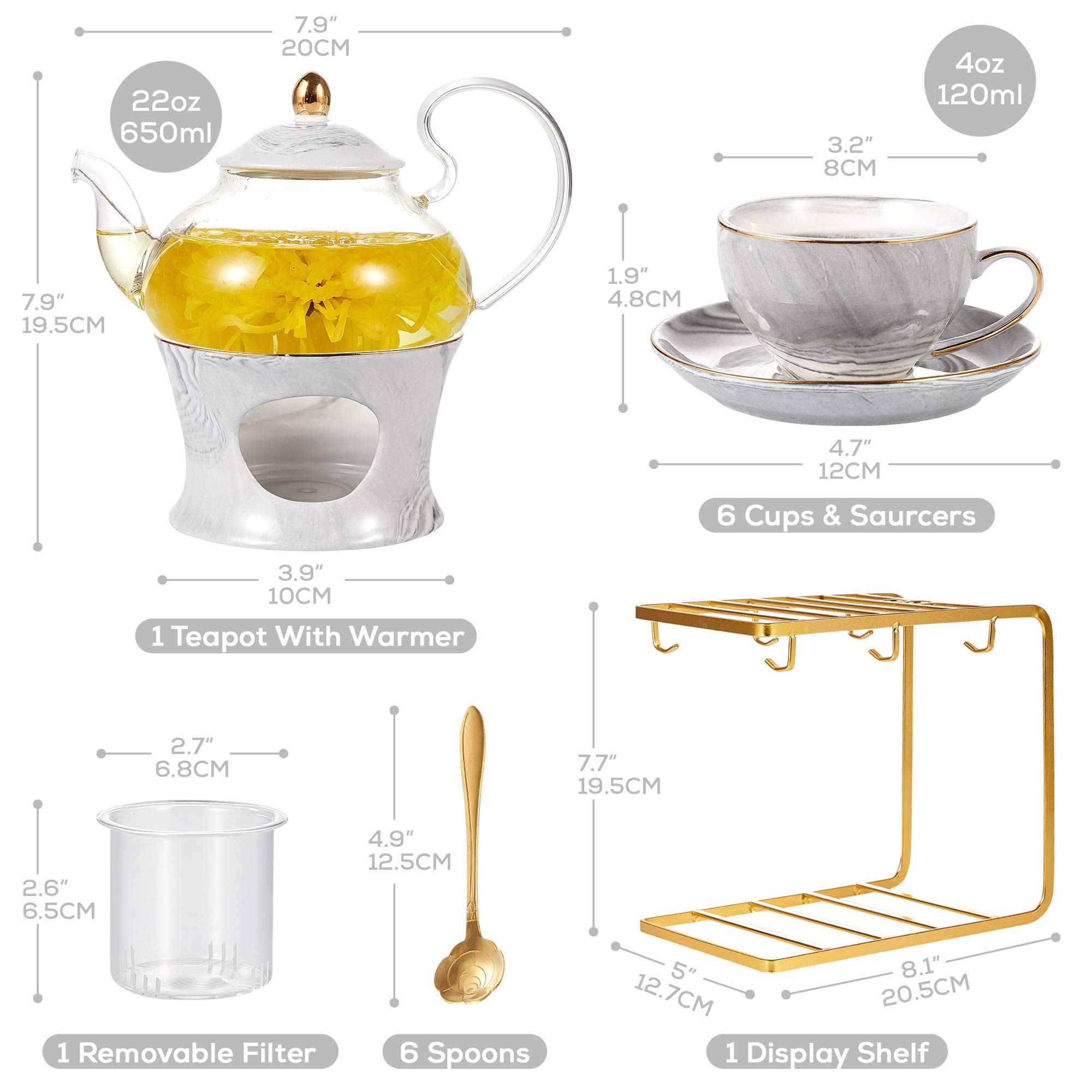 Mua DUJUST 21 pcs Small Tea Set of 6, Gray Marble Texture with ...