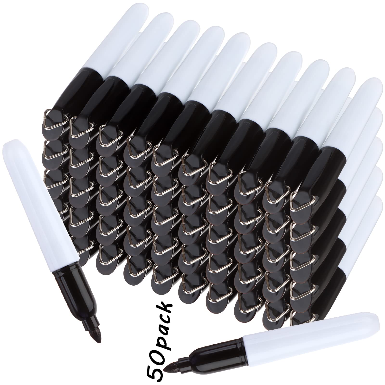 50 Pcs Mini Permanent Markers with Clips Black Golf Ball Marker Pen Ink ...