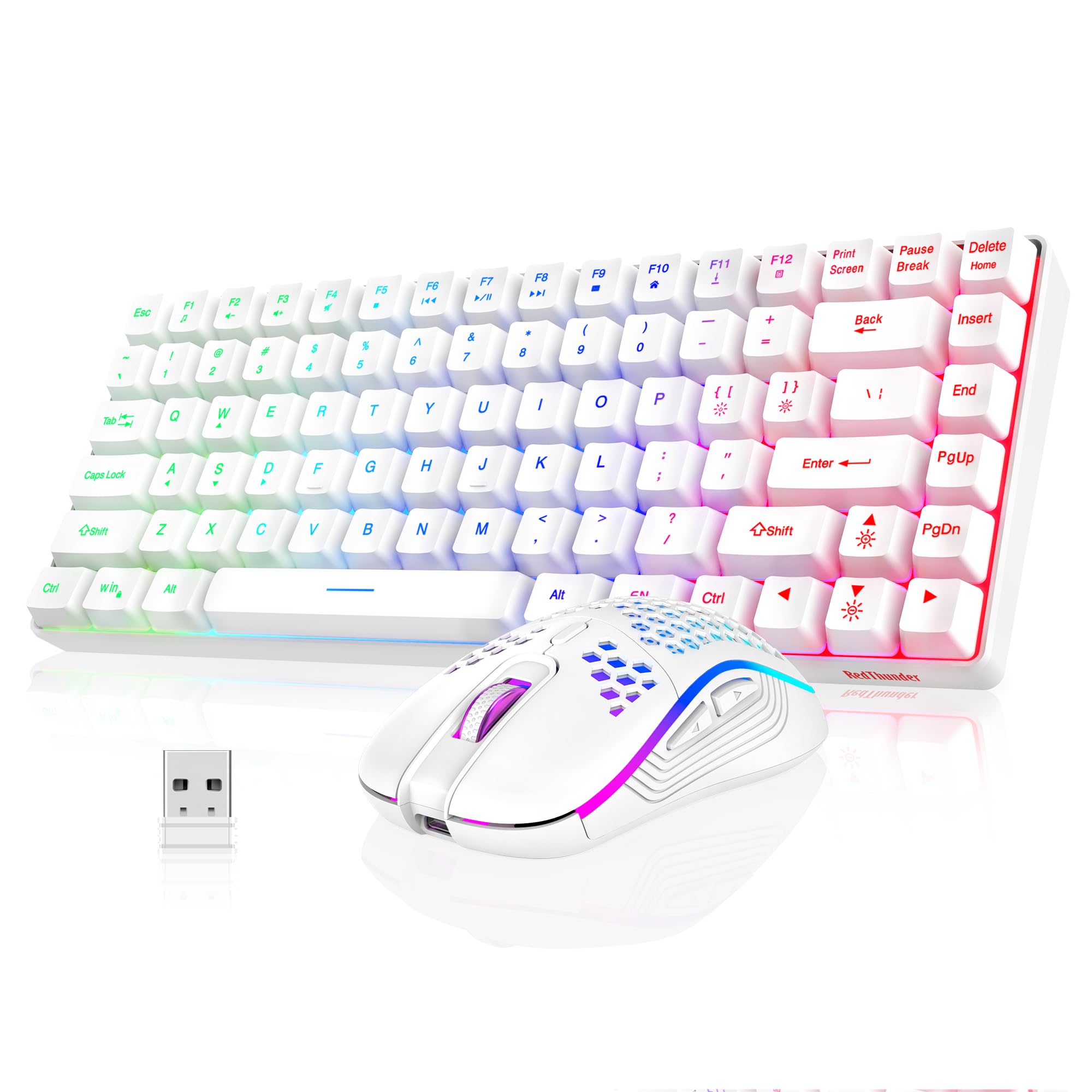 Redthunder K84 Wireless Keyboard And Mouse Combo Rainbow Backlit Rechargeable Battery 75