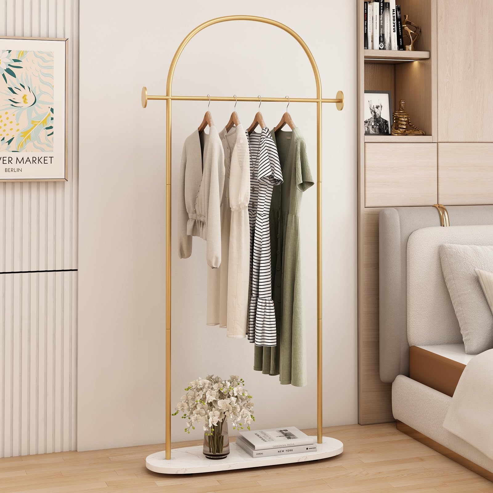 IronJiaZu Modern Gold Coat Racks with Marble Base, Gold Clothing Racks ...