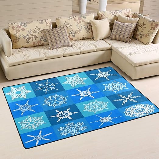 Blue Snowflakes Print Area Rugs Living Room Carpet Bedroom Rug for ...