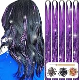 Amazon.com : WENNALIFE Hair Tinsel for Girls, Silver Fairy Kit 1200 Strands 6PCS 48 Inch Heat ...