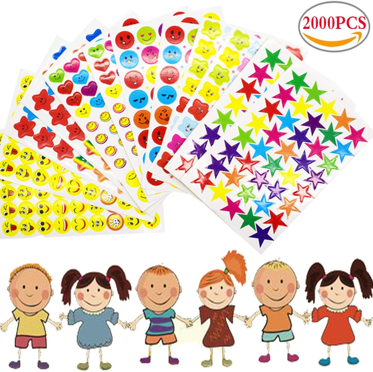 Liuer 2000PCS Aufkleber Kinder, Sticker Set Smile Star Muster Lehrer ...
