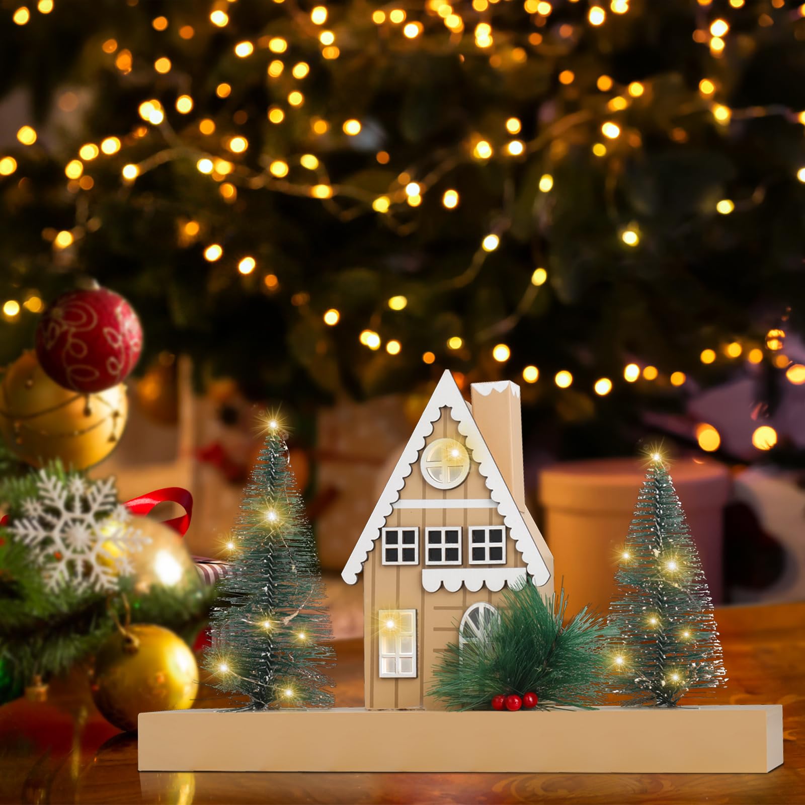PKDPR Christmas Village w LED Lights,Miniature Lighted House,Christmas ...