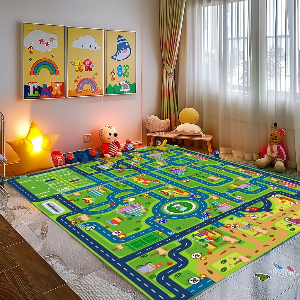 Car Rug Play Mat,Road Rug Kid Play Mat,Playroom Toy Car Mat, Kids ...