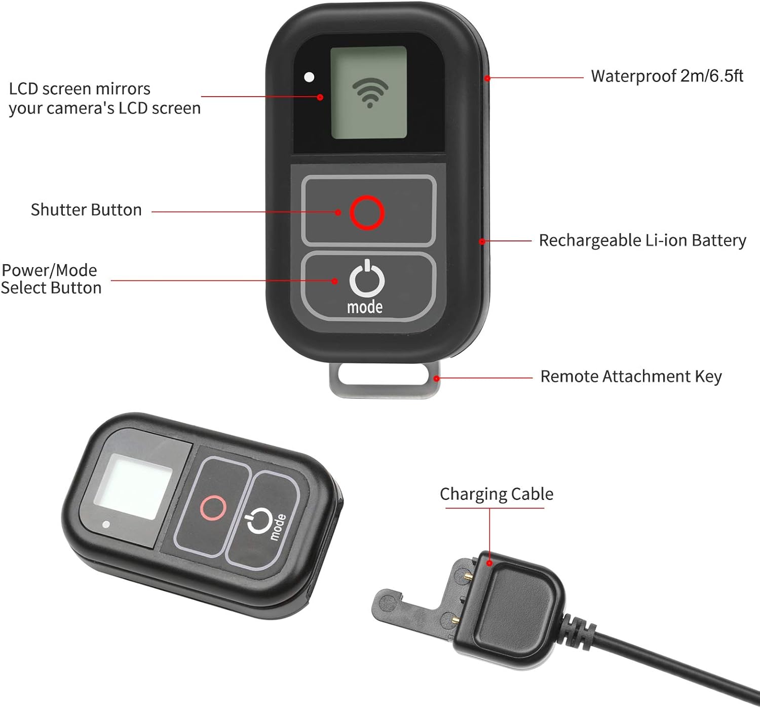 D&F Smart WiFi Control for GoPro 6.5ft Waterproof Wireless Remote ...