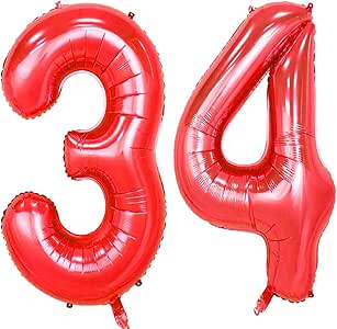 Amazon.com: 40inch Red Foil 34 Helium Jumbo Digital Number Balloons ...
