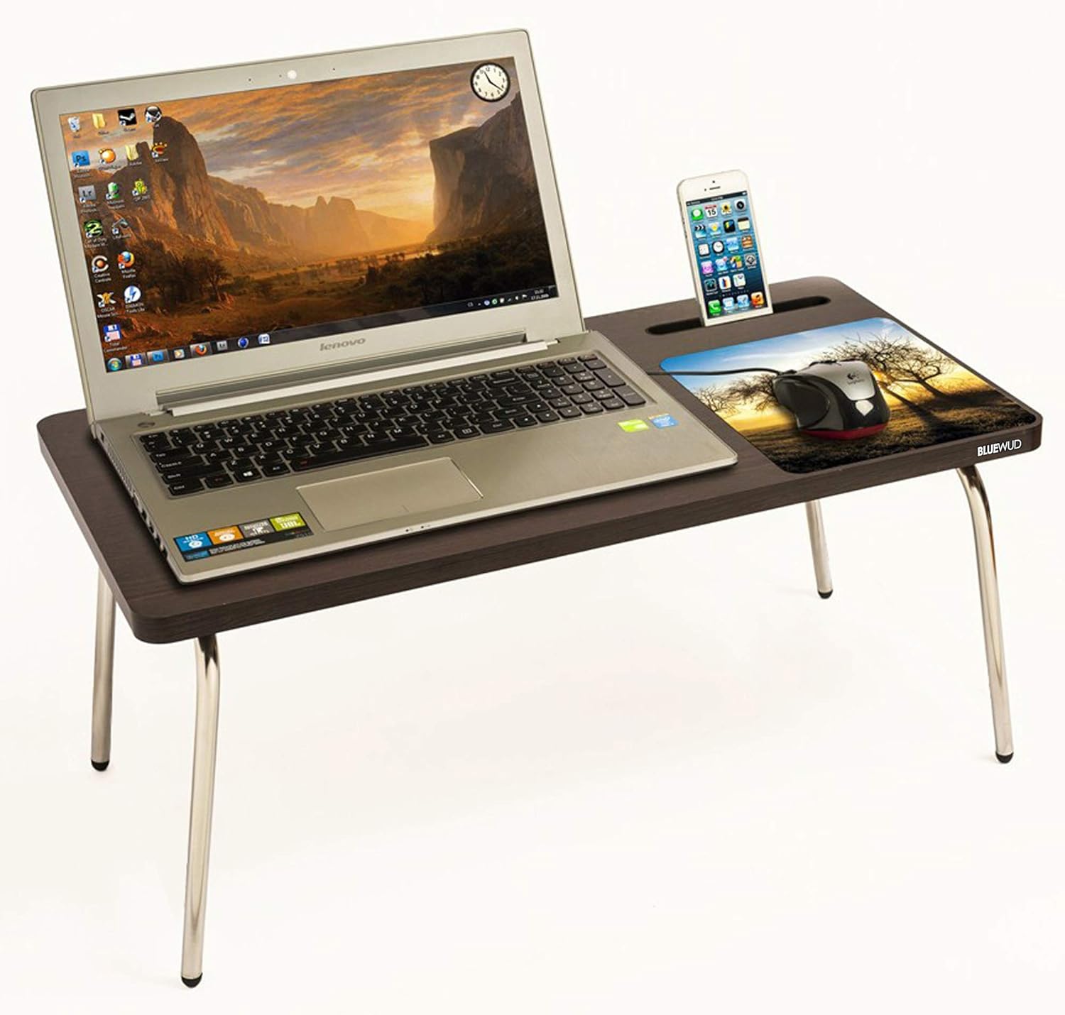 BLUEWUD Stainless Steel Riona Laptop Table with inbuilt Mobile Stand ...