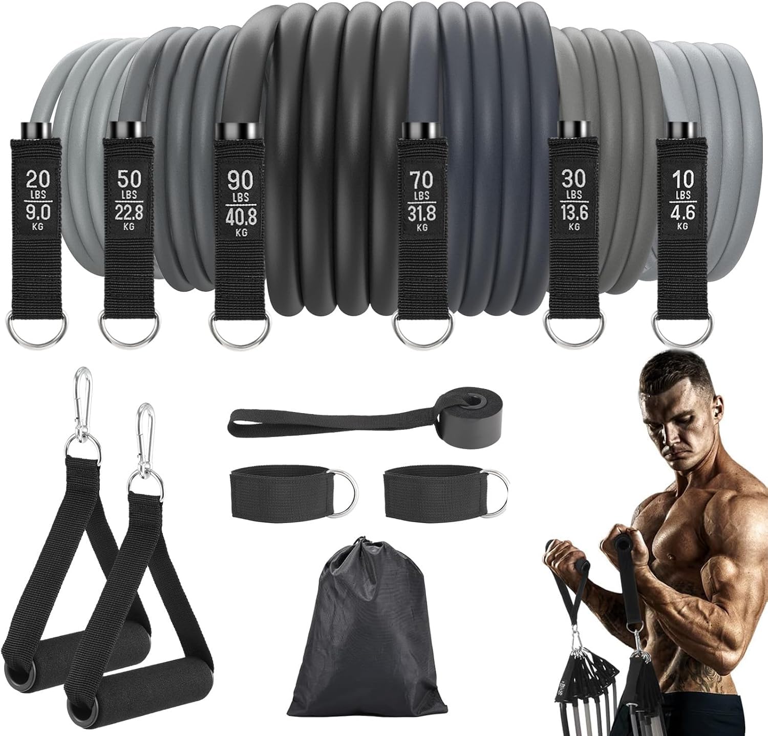 Fitense 6Pcs Resistance Bands, Workout Bands 270lbs, Exercise Bands ...