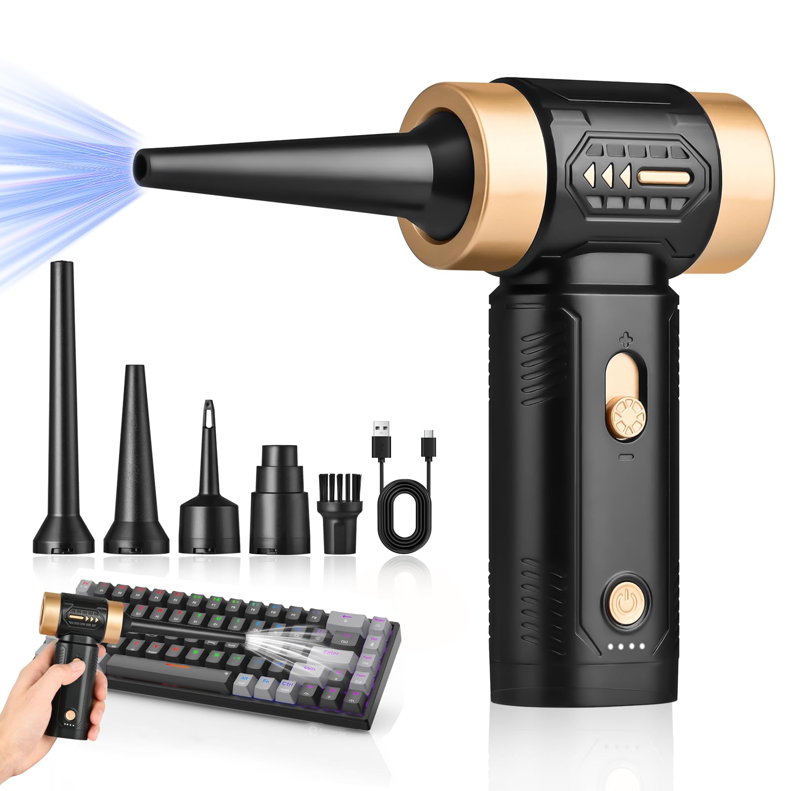 PeroBuno Compressed Air Duster, 150000RPM Stepless Speed Electric Air ...