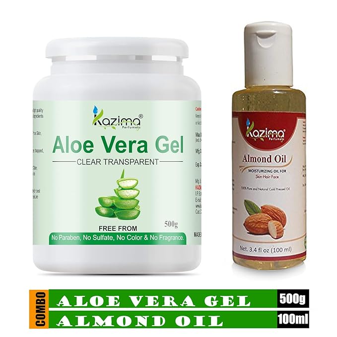 Buy KAZIMA Aloe vera Gel Raw (500 Gram) and Almond Oil 100ml - 100% ...