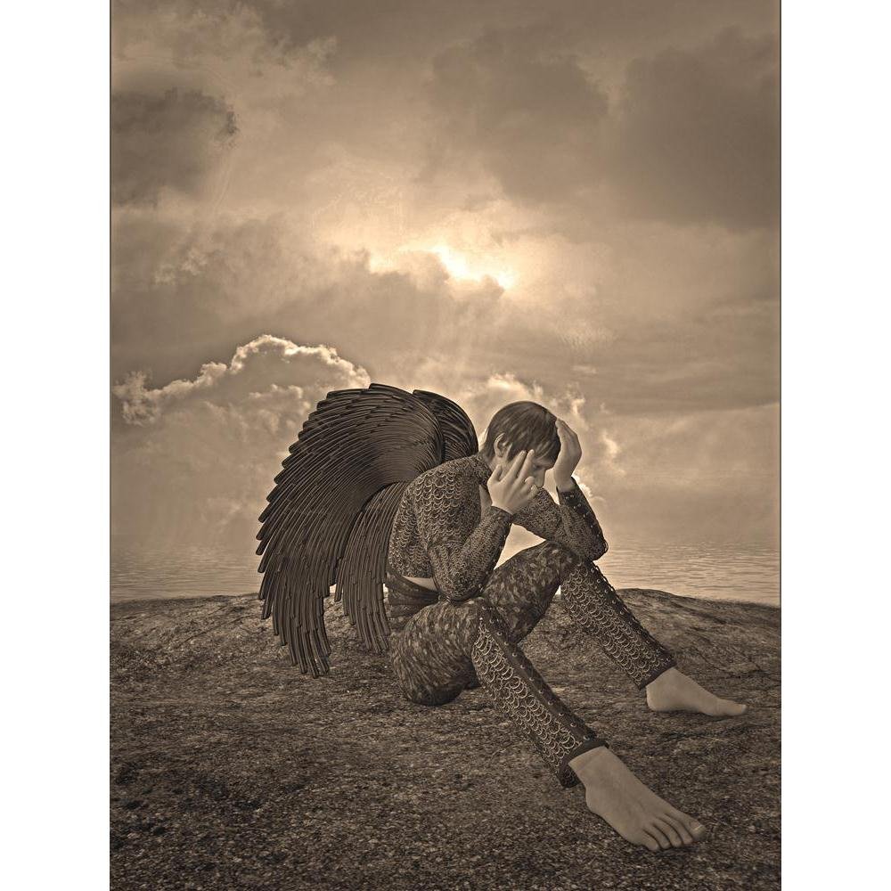 ArtzFolio Sad Angel Canvas Painting 1Inch Wood Stretching 16 X 21.2Inch ...