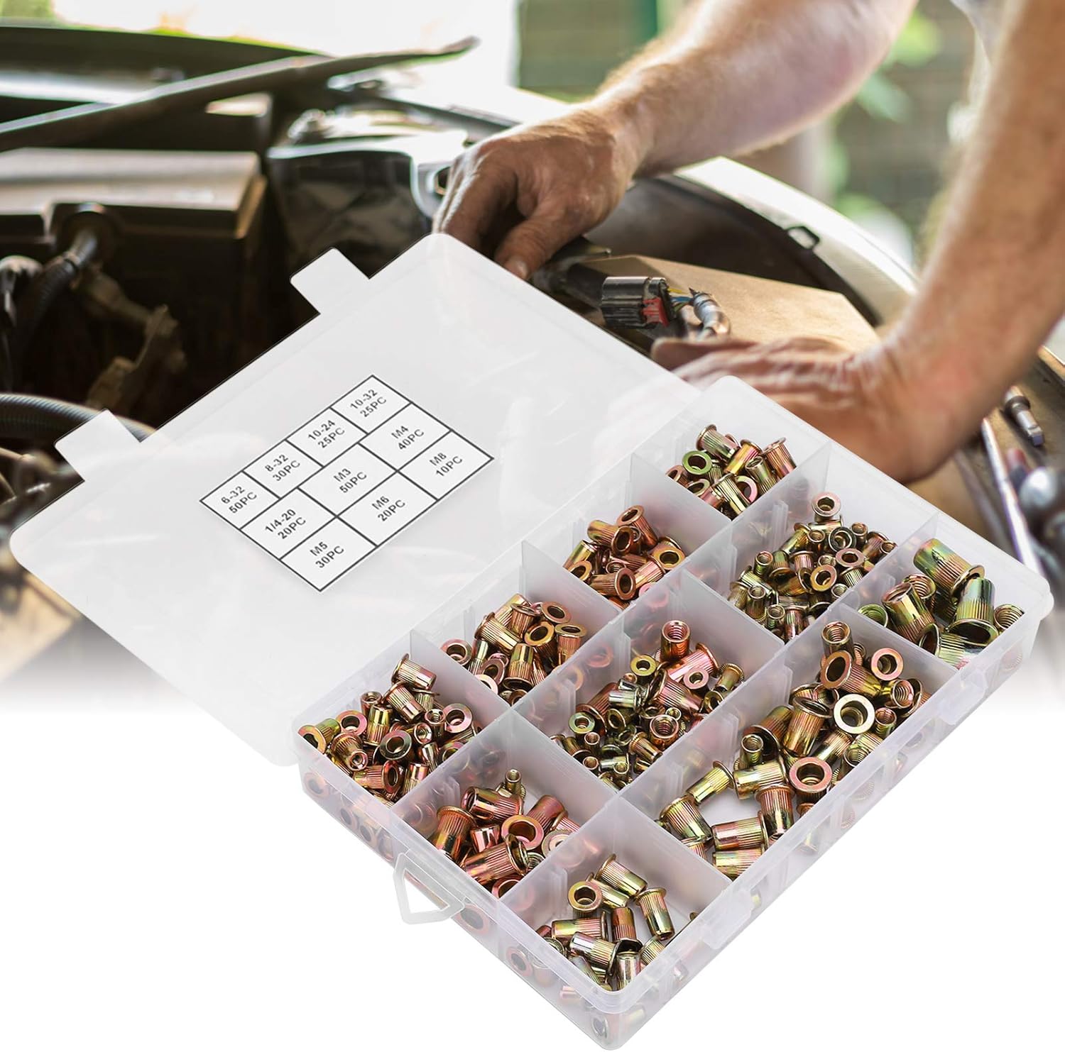 300Pcs Rivet Nut Assortment Kit, Female Thread Knurled Nuts, Threaded ...