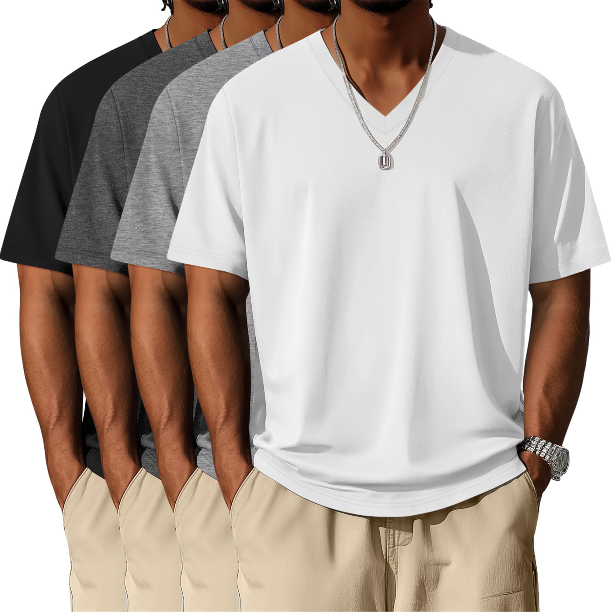 Neer 4 Pack Men's Big and Tall V Neck T-Shirts Casual Short Sleeve ...
