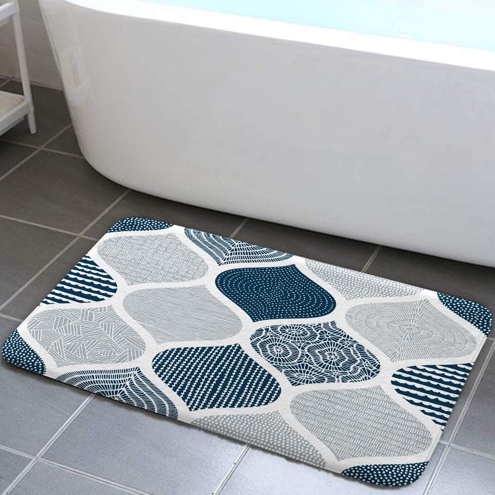 JAWO Blue and Grey Paisley Bath Mat for Bathroom, Light Navy Blue Gray ...