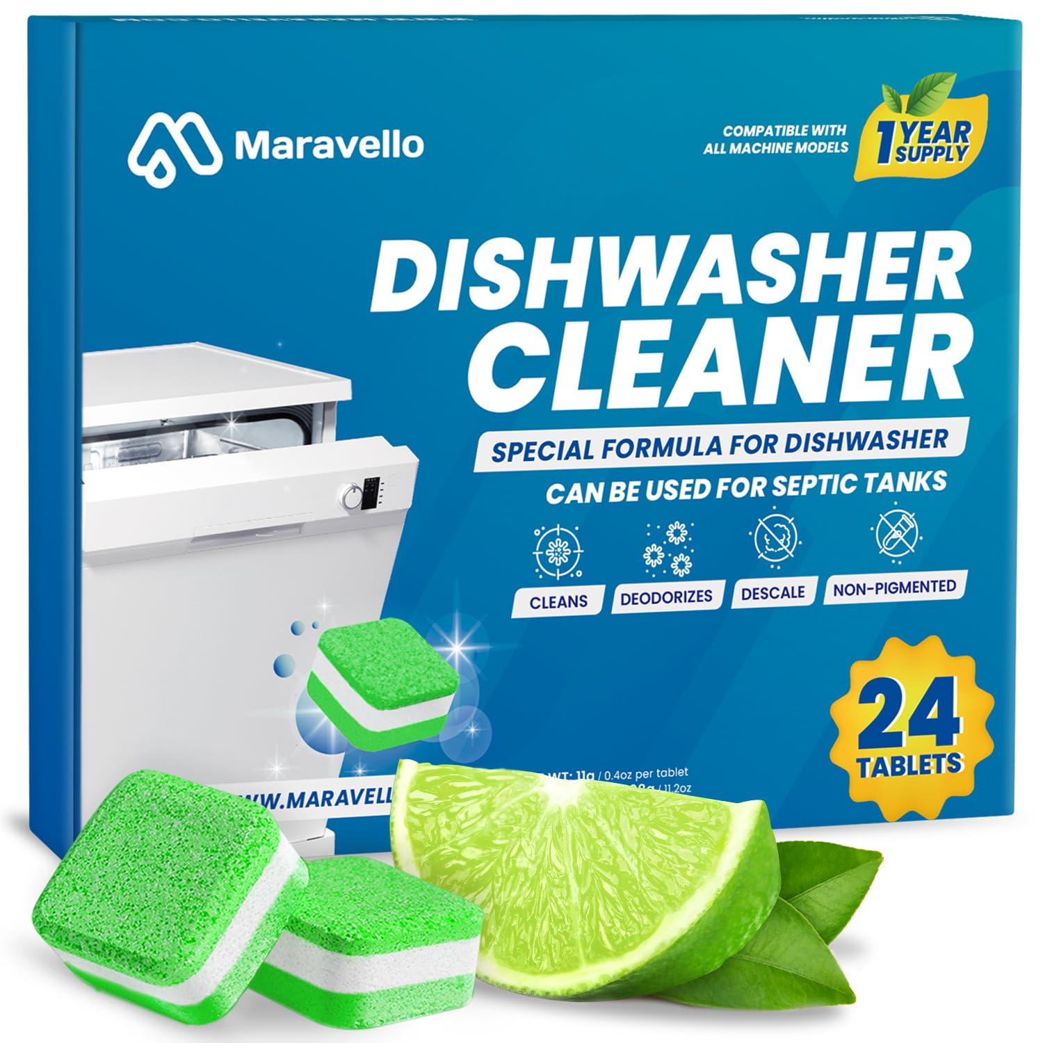 Maravello Dishwasher Cleaner and Deodorizer – 24 Tablets – Dish Washer ...