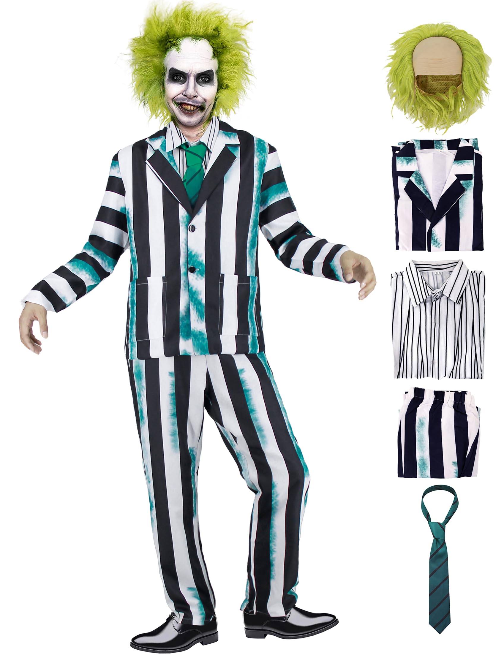 6 Pcs Beetle Movie Juice Costume Men Black and Green Striped Suit ...