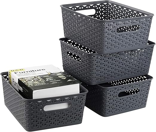 Amazon.com - Readsky Plastic Woven Storage Basket with Handle, Deep ...