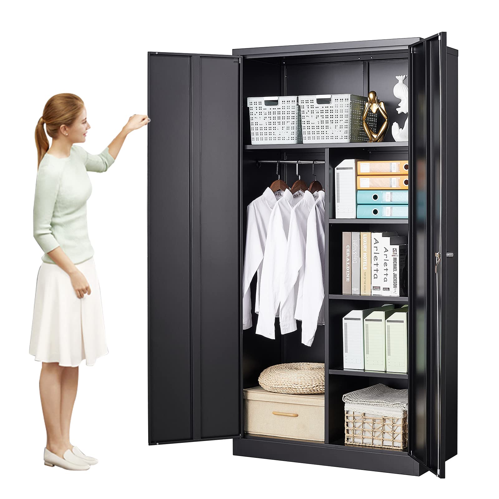 Mua MIIIKO Steel Cabinet Wardrobe, Metal Locker Cabinet with Hanging ...