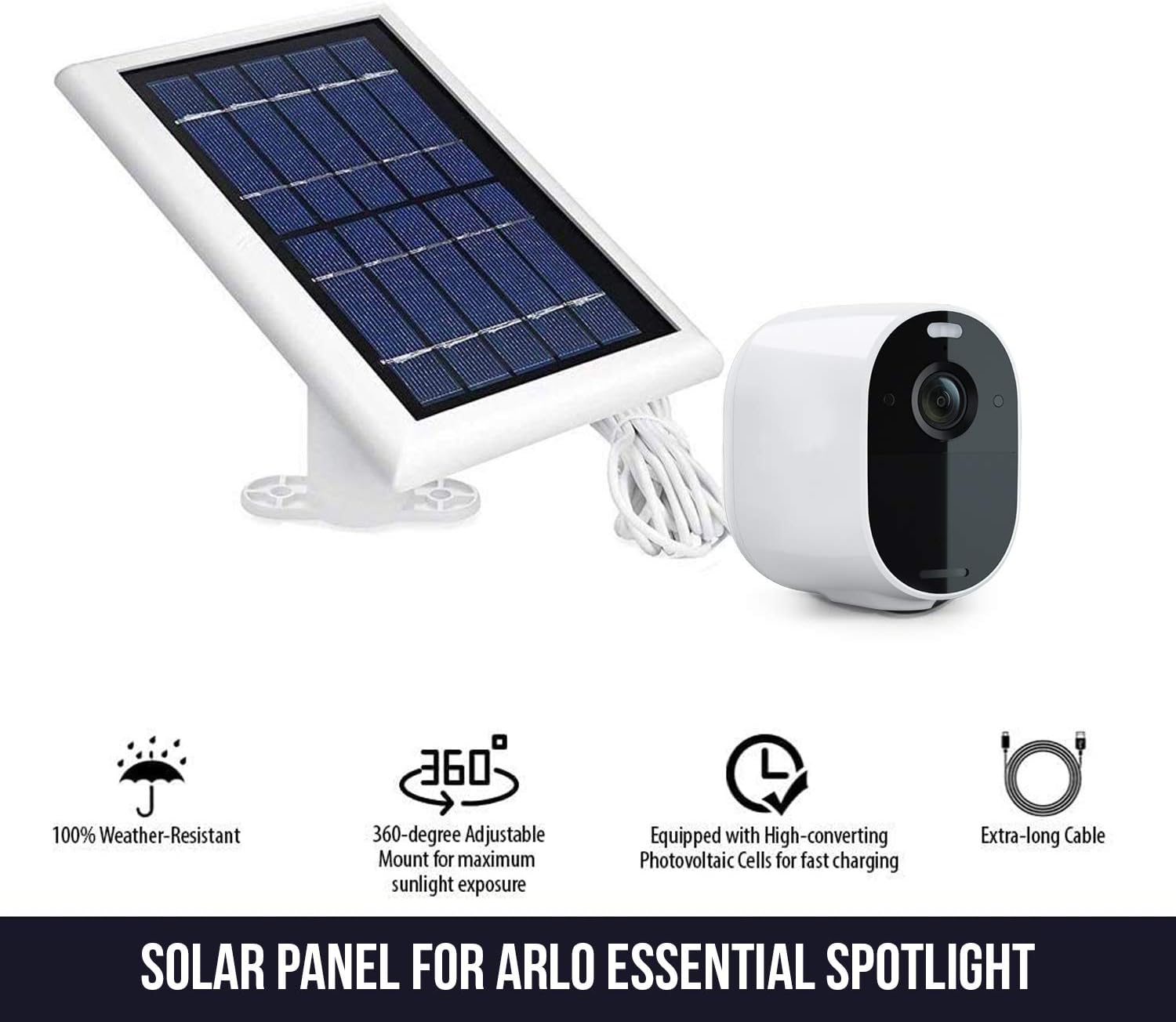 Solar Power Panel for Arlo Essential Camera Weatherproof Outdoor (3 ...