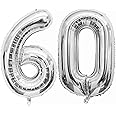Amazon.com: Silver 60 Number Balloons, 40 Inch Giant Number 60 Balloons ...