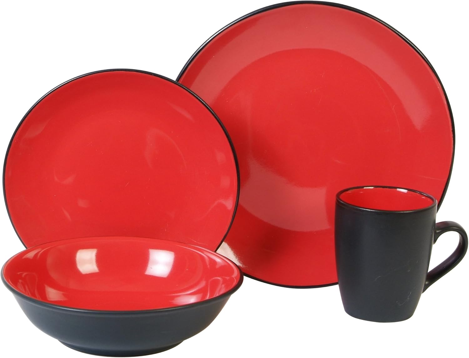 Amazon.com | Gibson Vivendi 2-Tone 16-Piece Red and Black Dinnerware ...