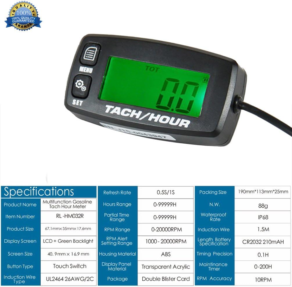 Engine Hour Meter Boat Inductive Tachometer Gauge Backlit Digital ...