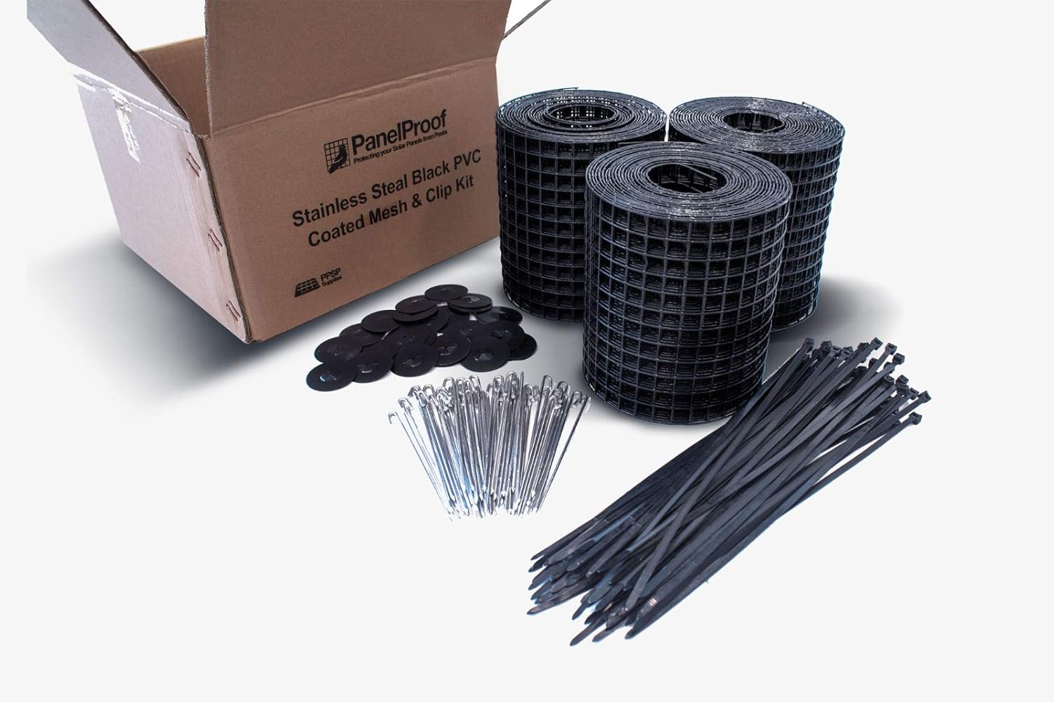 Panel Proof Stainless Steel Black PVC Coated Mesh & Clip Kit for Solar ...