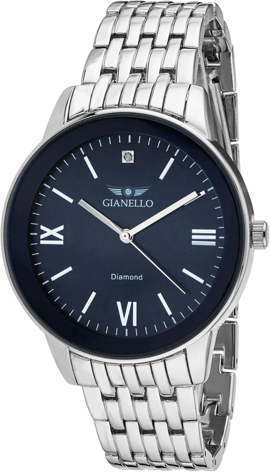 Gianello Mens Genuine Diamond Dial Round Case Blue Stainless Steel Link ...
